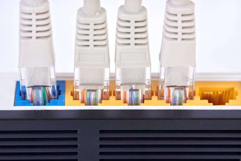 Internet Cables into the Router, Wired and Wireless Connection Stock ...