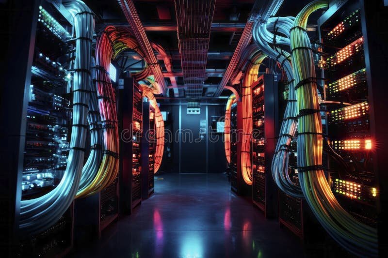 Internet Cables in the Server Room. Generative AI Stock Illustration ...