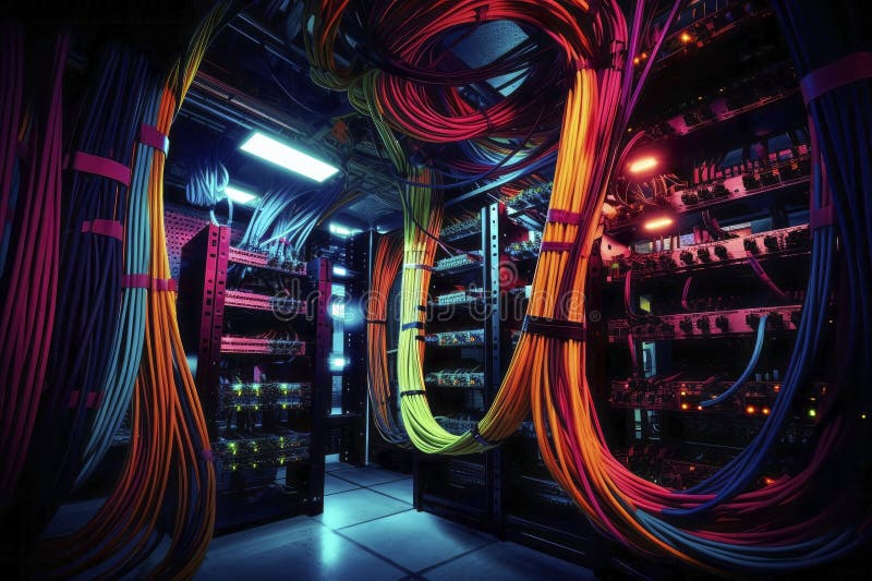 Internet Cables in the Server Room. Generative AI Stock Illustration ...