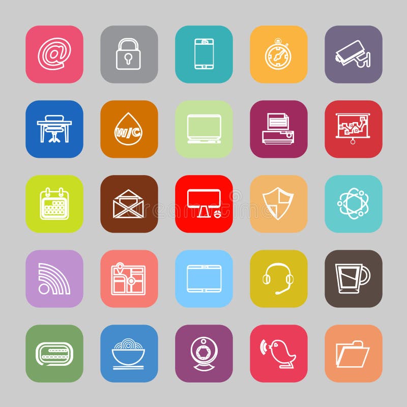 Internet Cafe Line Flat Icons Stock Vector - Illustration of computer ...