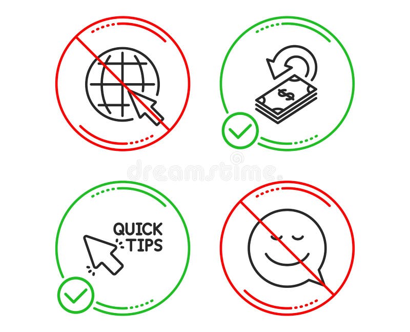 Internet, Cashback and Quick Tips Icons Set. Smile Sign. World Web ...