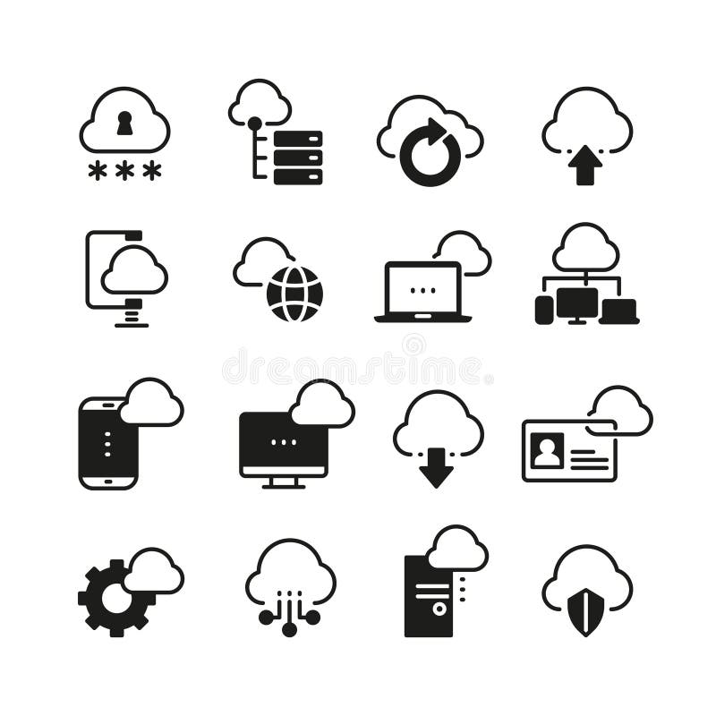Big Data and Cloud Computing Icon Set Stock Vector - Illustration of black, cloud: 94693616
