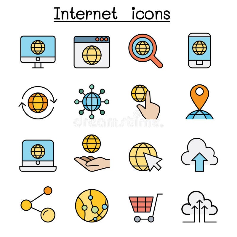 Internet Color Line Icon Set Stock Illustration - Illustration of phone ...