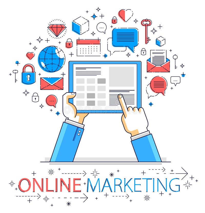 Internet Communication and Activity, Man Hands Holding Tablet and Using ...