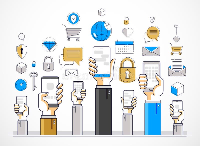 Internet Communication and Activity, People Hands Holding Phones and ...