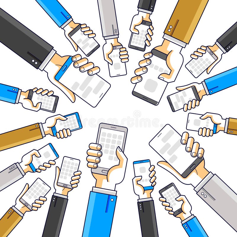 Internet Communication and Activity, People Hands Holding Phones and ...