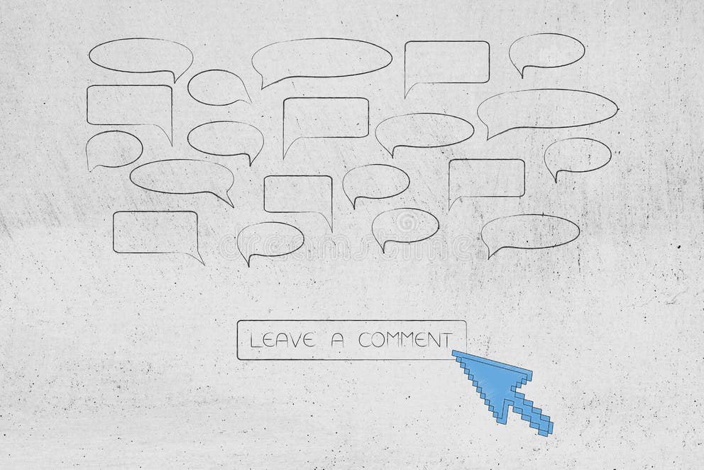 Leave a Comment Button with Cursor on it and Speech Bubbles Above Stock ...