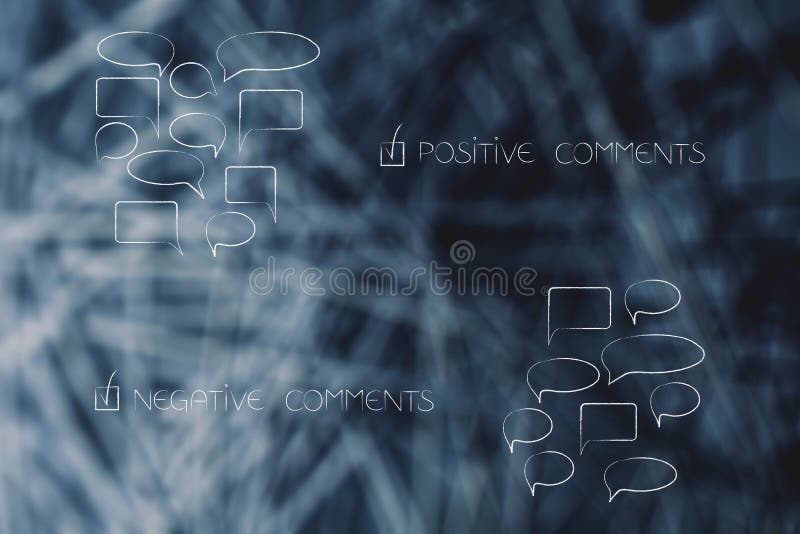 Positive and Negative Comments with Speech Bubbles and Captions Stock ...