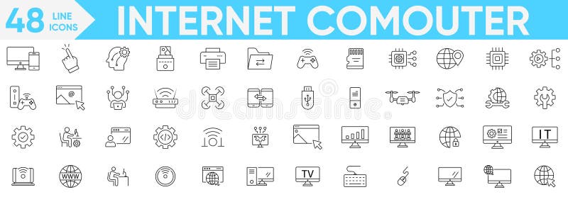 Internet Computer Icon Set.computer, Network, Website, Servers, Database, and More.Vector and ...