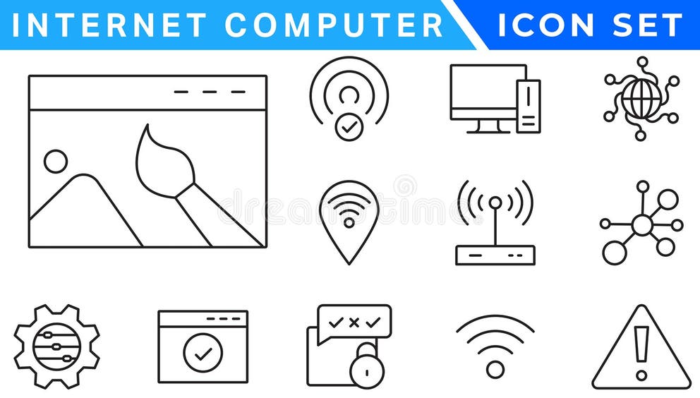 Internet Computer Line Icon Set. Website Icon for Contact Icons Stock ...