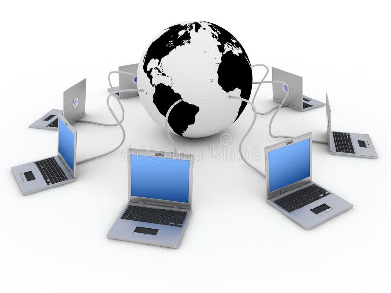 Internet. Global Communication. Earth and Laptop. 3d Stock Illustration ...