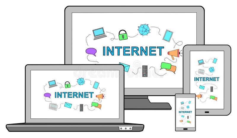 Internet Concept on Different Devices Stock Illustration - Illustration ...