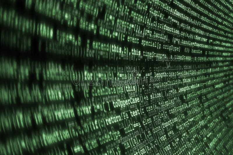 Computer Screen with HTML Code in Green Over Bkack Background. Curve ...