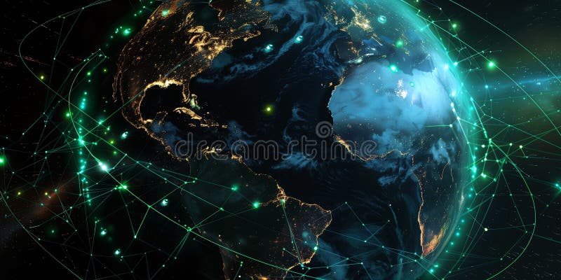 Internet Concept Planet Earth with Green Lights Stock Illustration ...