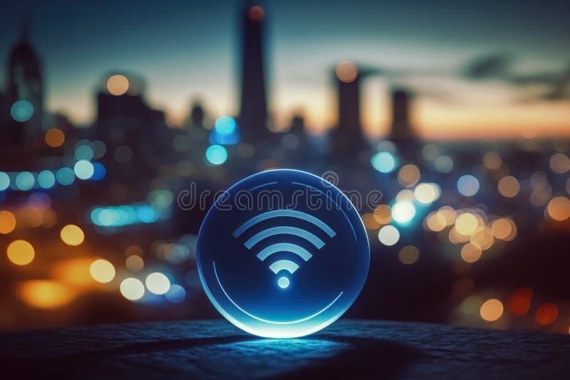 Internet Conection and Technology Concept. Wifi Icon Over City Skyline ...