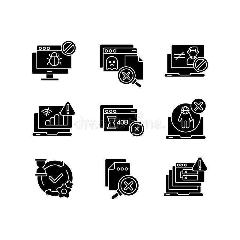 Internet Connection Black Glyph Icons Set on White Space Stock Vector ...