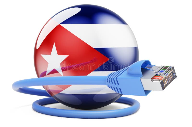 Internet Connection In Cuba. Lan Cable With Cuban Flag, 3D Rendering ...