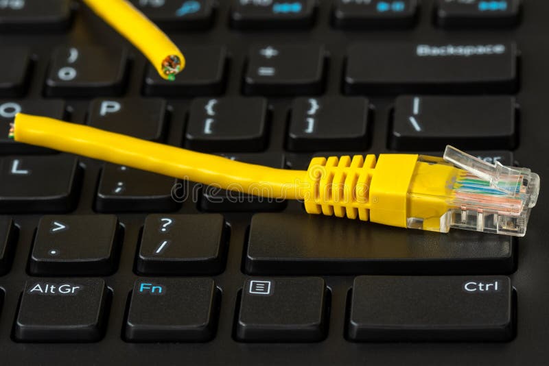 Yellow Network Cable Cutted Off Stock Image - Image of network ...