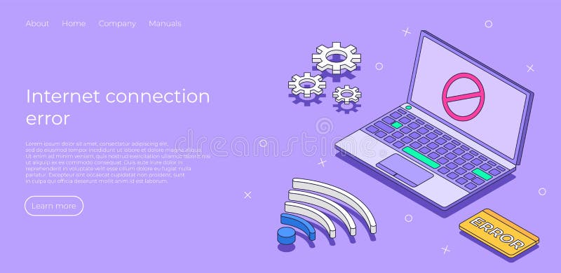 Internet Connection Error Isometric Landing Page Web Page Not Loading Wireless Connectivity