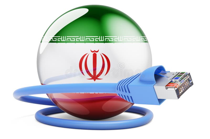 Internet Connection in Iran. Lan Cable with Iranian Flag, 3D Rendering ...