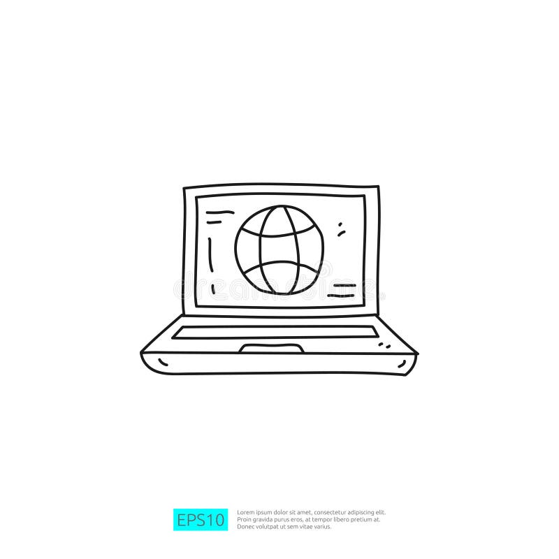 Internet Connection on Laptop Screen Doodle Icon Stock Vector ...