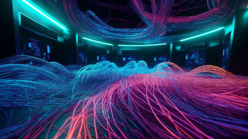 Internet Connection Luminous Fiber Optic Cables. Generative Ai Stock ...