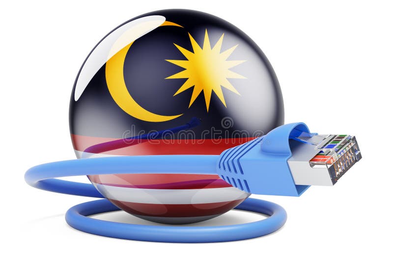 Internet Connection in Malaysia. Lan Cable with Malaysian Flag, 3D ...