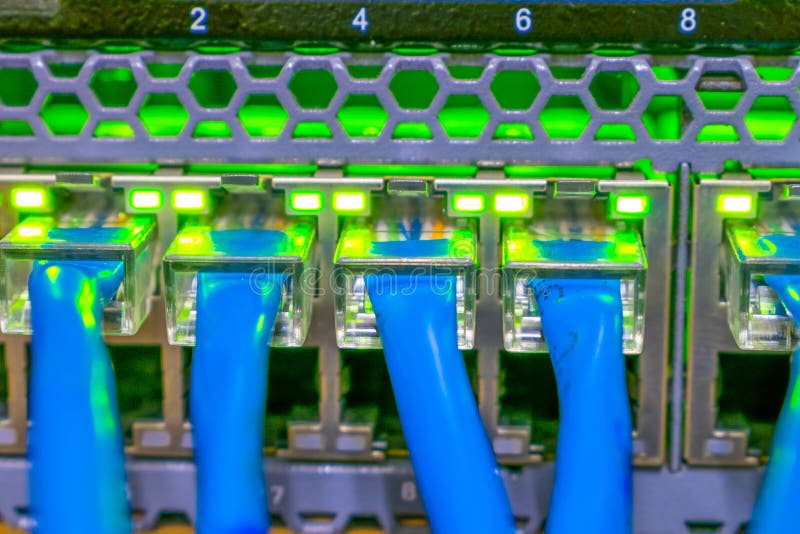 Network Interfaces with a Lot of Tangled Wires. Rack with Internet ...