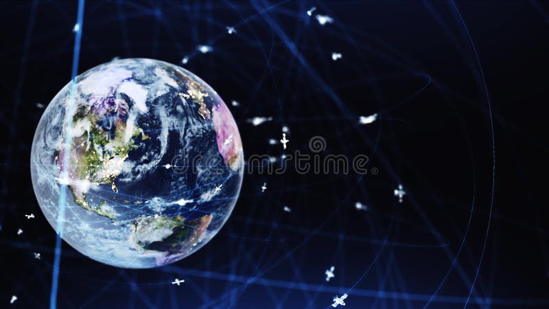 Internet Connection by Satellites. 3D Earth Digital Connected Network ...
