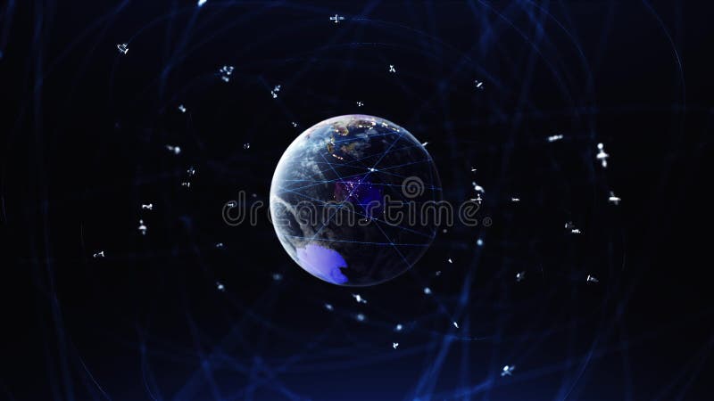 Internet Connection by Satellites. 3D Earth Digital Connected Network ...