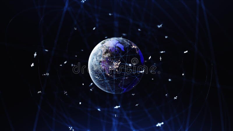 Internet Connection by Satellites. 3D Earth Digital Connected Network ...