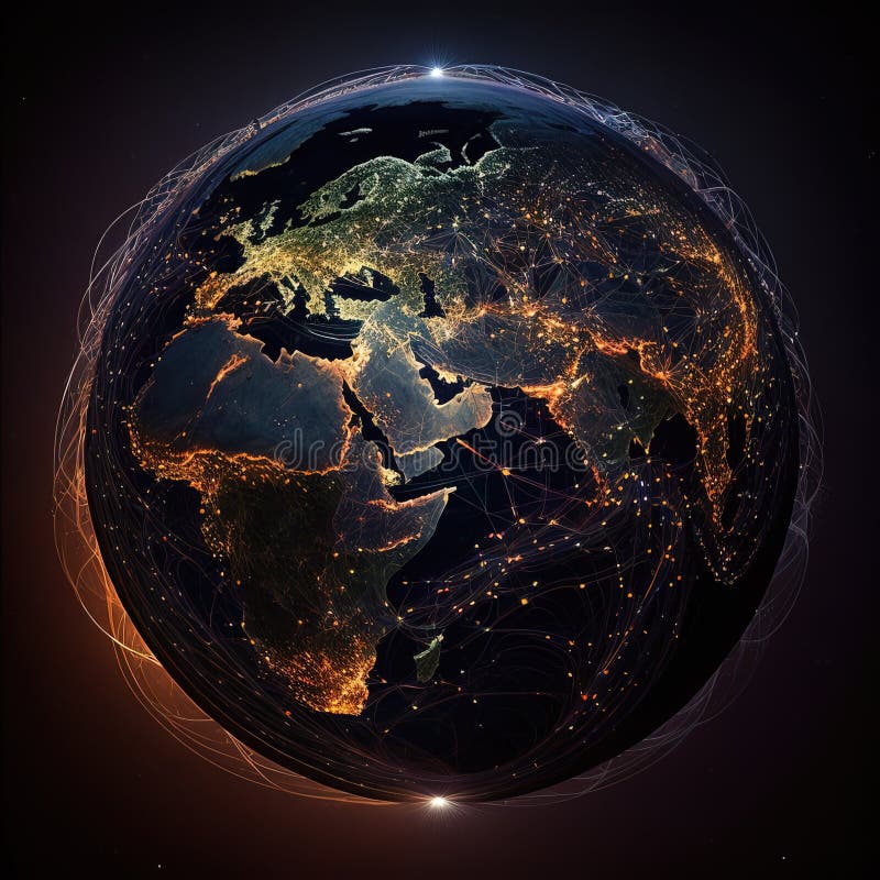 Internet Connections Around the World Seen from Space. Generative Ai ...