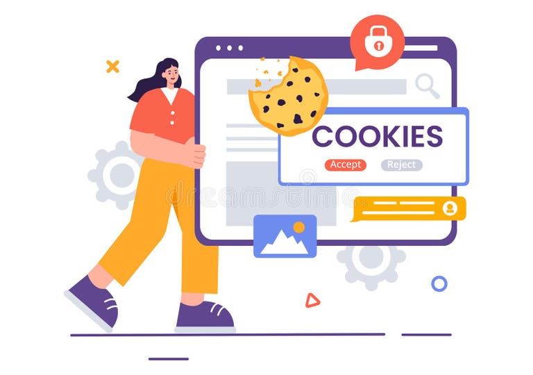 Internet Cookies Technology Vector Illustration with Tracking Cookie ...