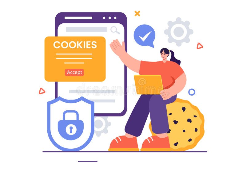 Internet Cookies Technology Vector Illustration with Tracking Cookie ...