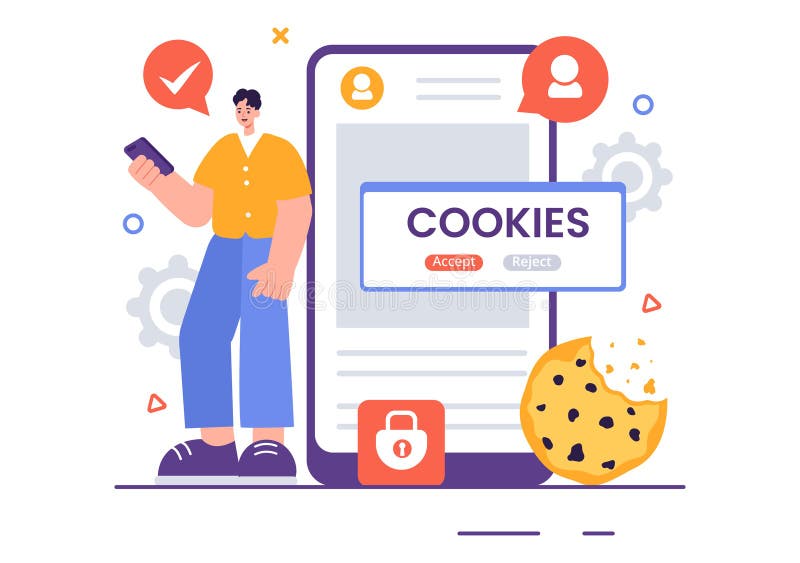 Internet Cookies Technology Vector Illustration with Tracking Cookie ...