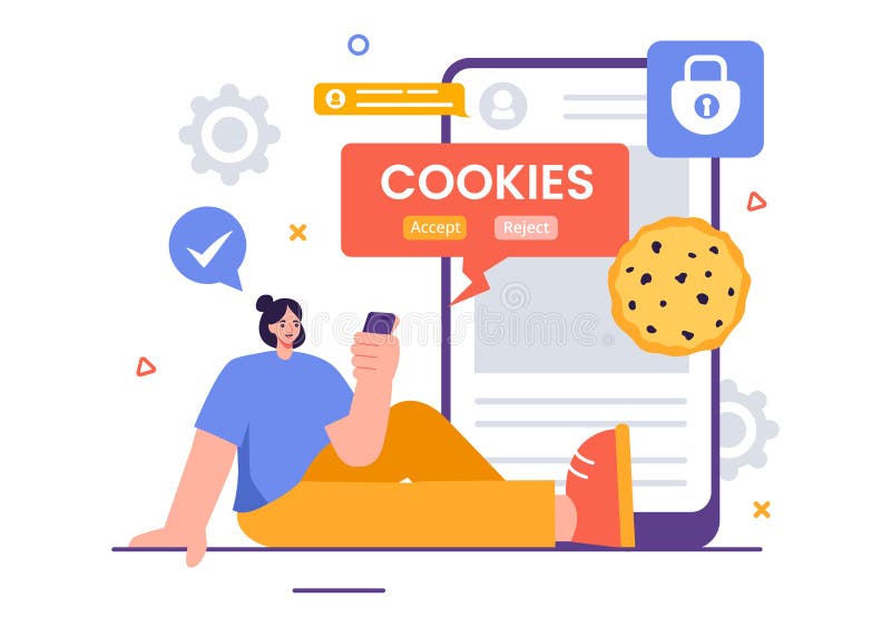 Internet Cookies Technology Vector Illustration with Tracking Cookie ...