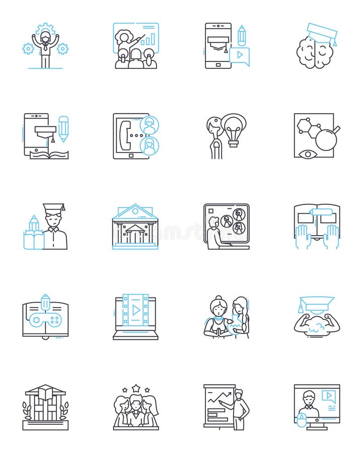 Internet Courses Linear Icons Set. E-learning, Online, Distance ...