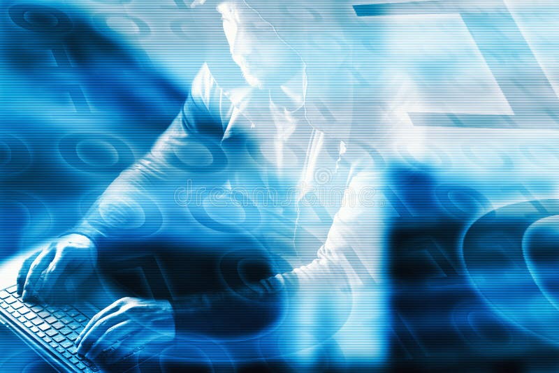 Internet Crime Concept.Hacker on Blue Digital Background. Stock Photo ...