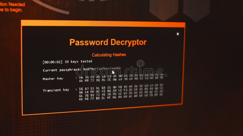 Password Decryptor. Calculating Hashes. Internet Crime Concept Stock ...