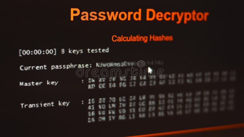 Password Decryptor. Calculating Hashes. Internet Crime Concept Stock ...