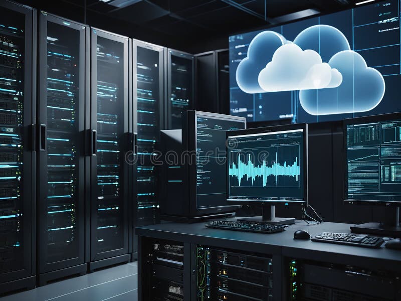 Internet Data Center and Cloud Services Concept with Blue Cloud Stock ...