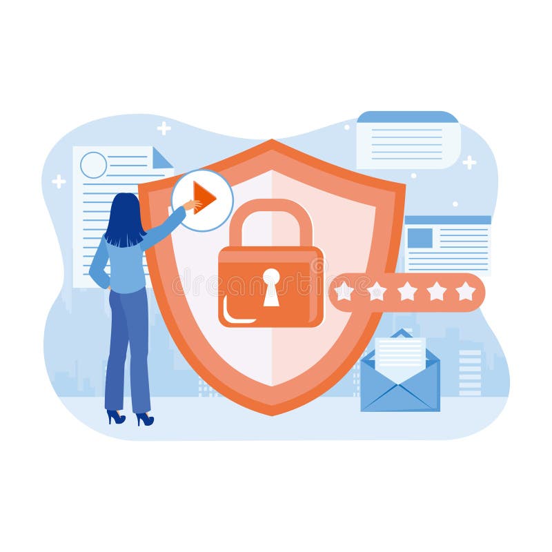 Internet Data Protection. Women Protect Confidential Data on Computers ...