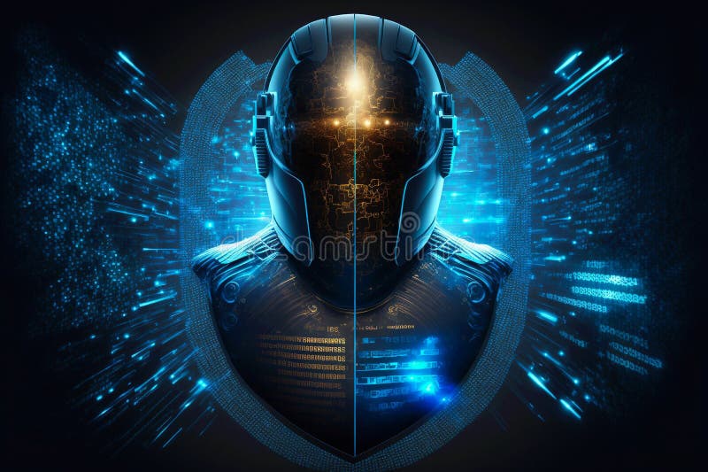 Data Cyber Protector Shield Warrior Concept. Guard Robot Protection ...