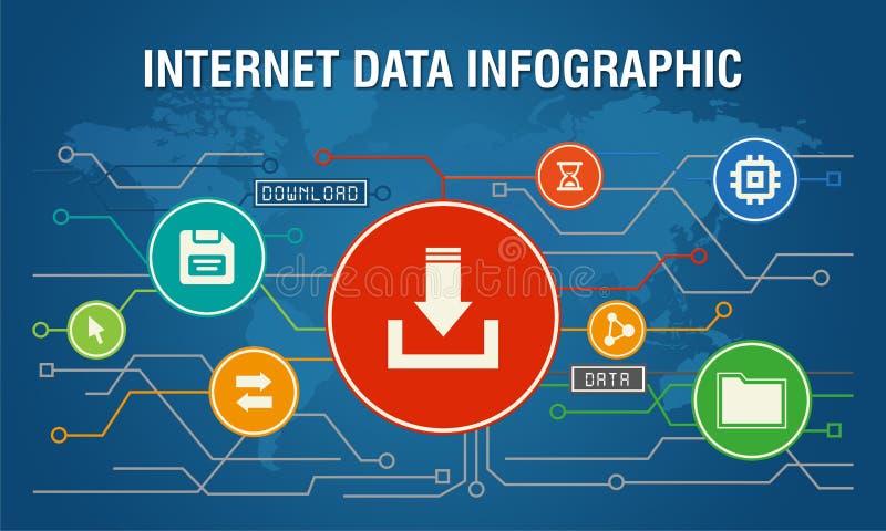 Internet Data Transfer Infographic Blue Background Stock Illustration ...