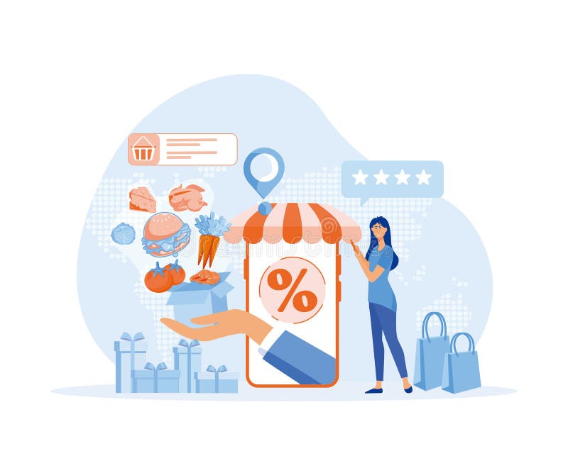 Internet Digital Store Scene with Woman on Shopping. Stock Vector ...