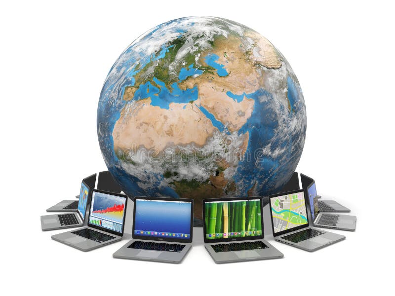 Internet. Global Communication. Earth and Laptop. 3d Stock Illustration ...