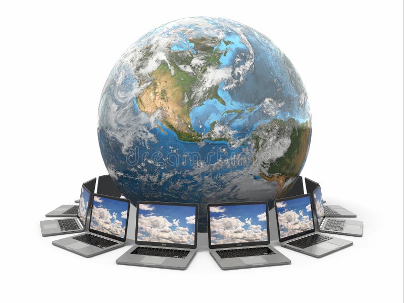 Internet. Global Communication. Earth and Laptop. 3d Stock Illustration ...