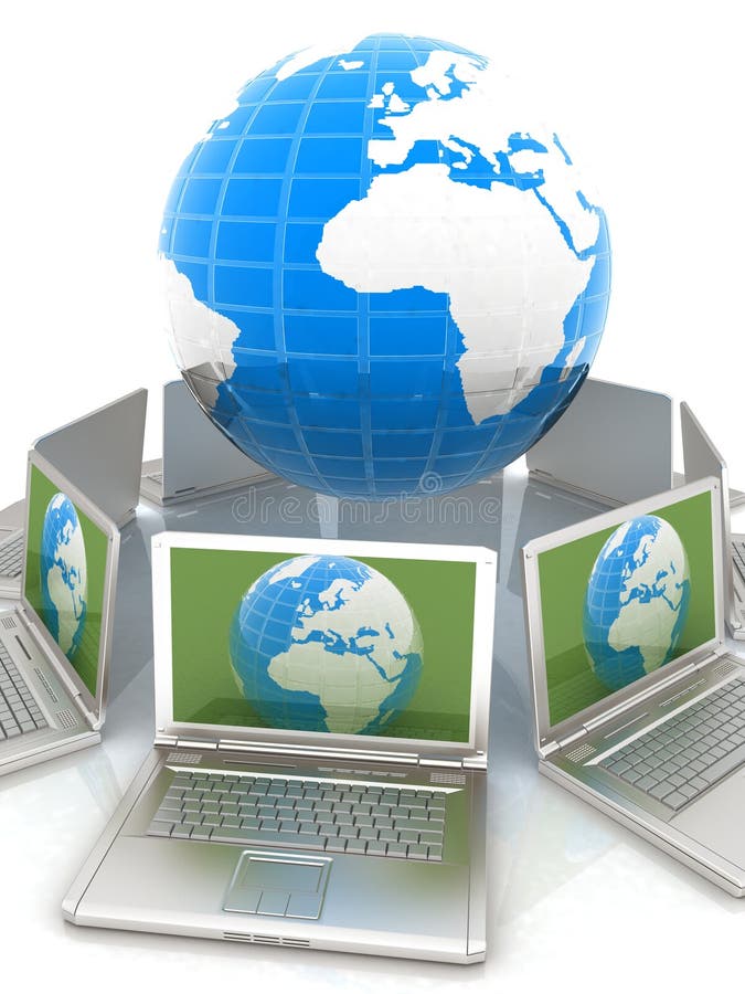 Internet, Global Network, Computers Around Globe Stock Illustration ...