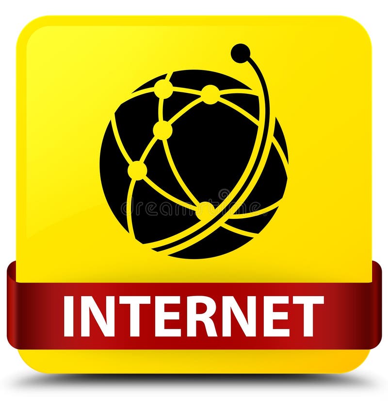 Internet (global Network Icon) Yellow Square Button Red Ribbon I Stock ...