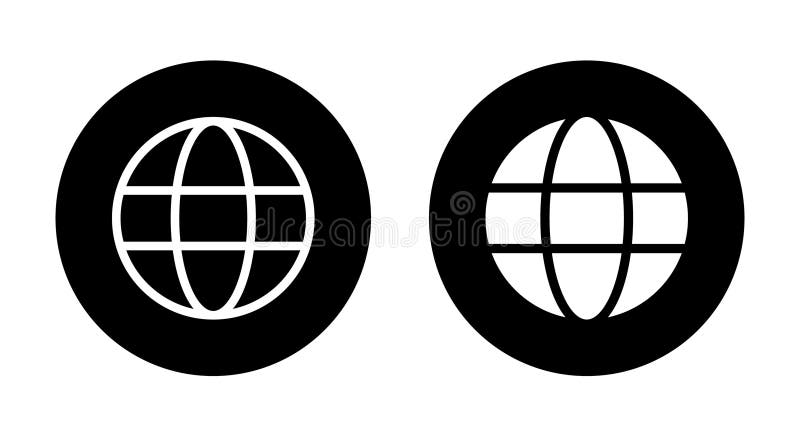Internet Globe Icon on Black Circle. Web, Website Sign Symbol Stock ...